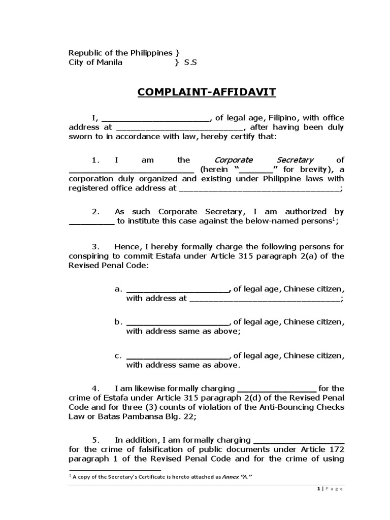 Complaint-Affidavit - Tiger Wheel - BP22 & Estafa | PDF | Fraud | Guarantee