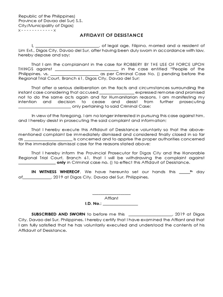 Joint Affidavit of Desistance | PDF