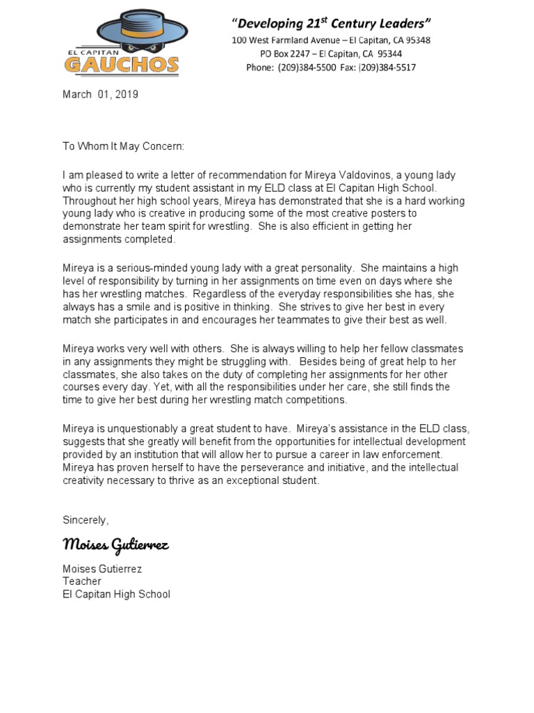 Mireya Valdovinos Echs Letter of Rec | PDF