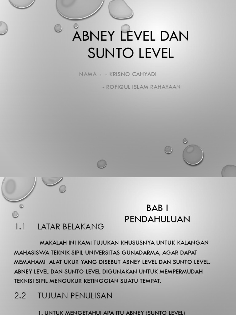 Abney Level Dan Sunto Level: Nama: - Krisno Cahyadi - Rofiqul Islam Rahayaan | PDF