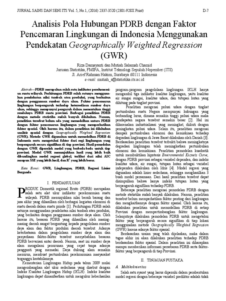 ID Analisis Pola Hubungan PDRB Dengan Faktor Pencemaran Lingkungan Di Indonesia Men PDF | PDF