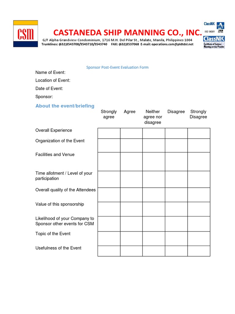 Sponsor Event Evaluation Form | PDF | Career & Growth | Finance & Money ...