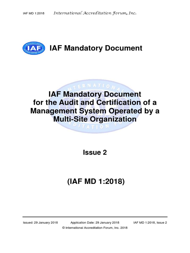 IAF-MD1-2018 Certification of Multiple Sites | PDF | Audit | Evaluation
