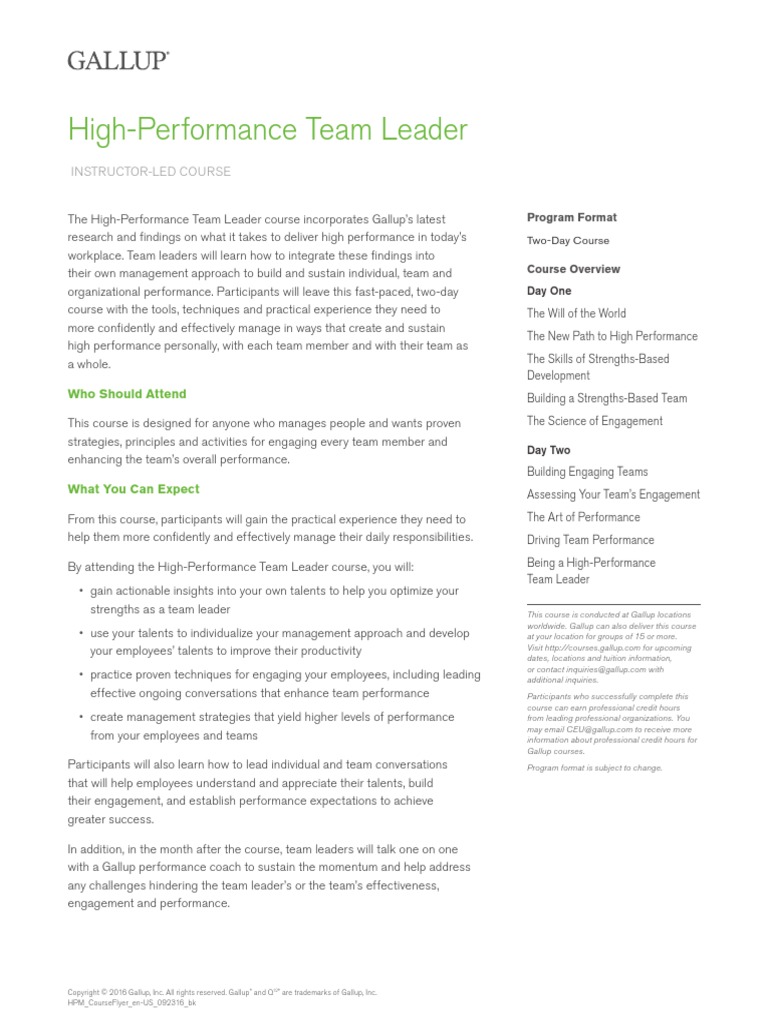 HPTL Course Flyer 9 26 16 PDF | PDF | Gallup (Company) | Intention