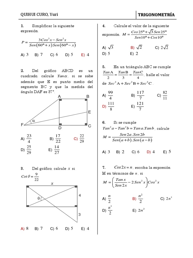 Ejercicios de Arcos Multiples - Trigono. | PDF | Triángulo | Trigonometría