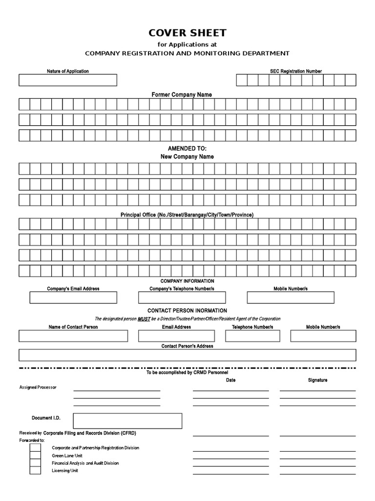 Cover Sheet: Company Registration and Monitoring Department | PDF