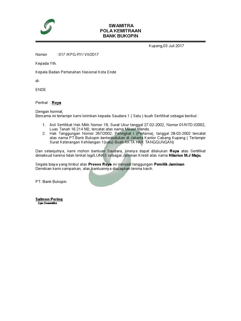 Surat Roya (Hilarius M J Maju) | PDF