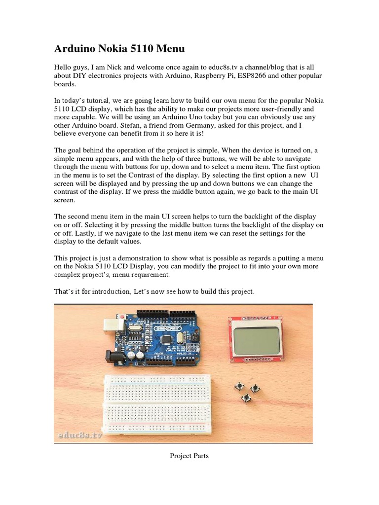 Arduino Nokia 5110 Menu | PDF | Menu (Computing) | Arduino