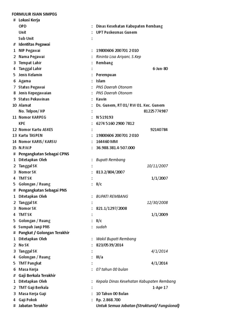 Formulir Isian Pegawai 2 | PDF