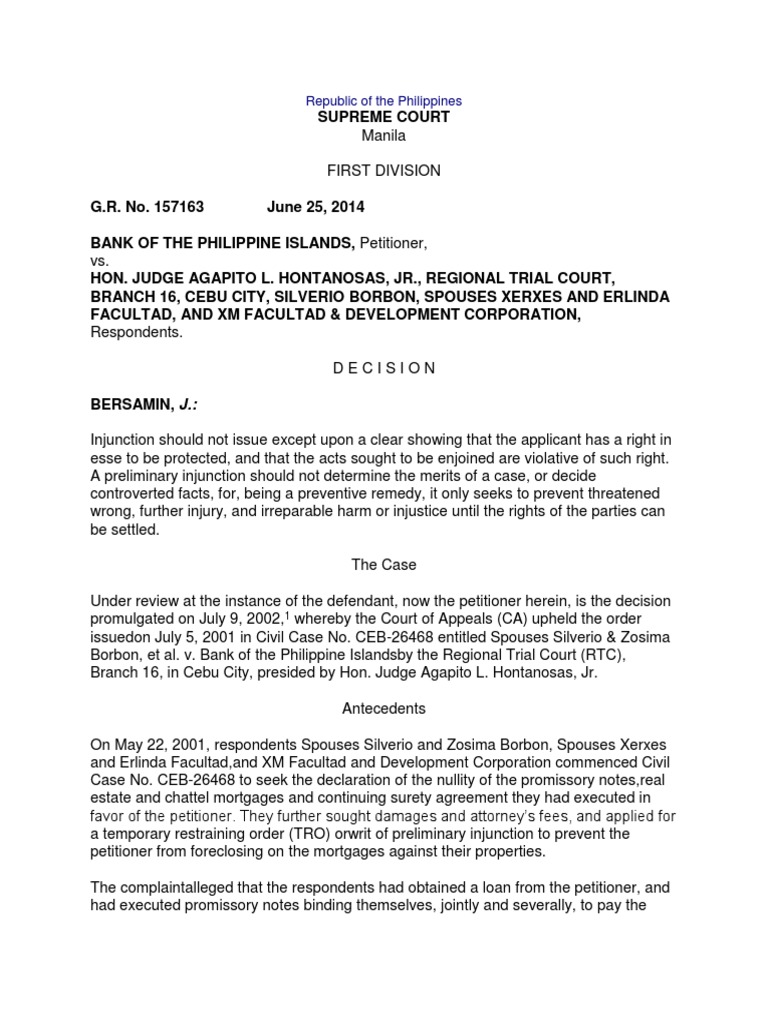 Bpi vs. Hontanosas | PDF | Injunction | Foreclosure