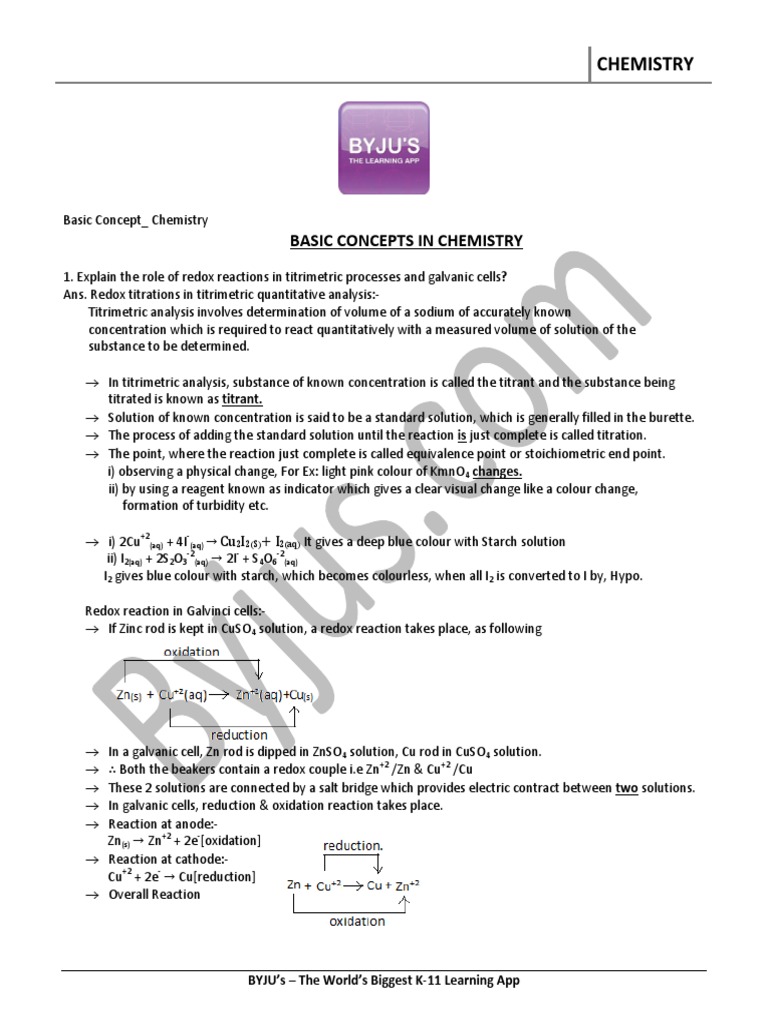 Mole Concept PDF | PDF | Redox | Titration