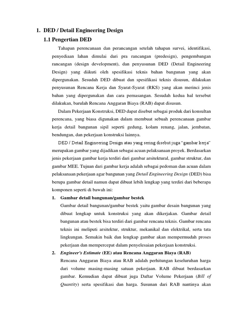DED / Detail Engineering Design 1.1 Pengertian DED: 1. Gambar Detail ...