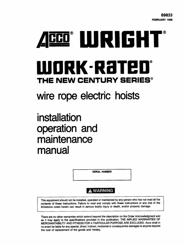 ACCO Wright Wire Rope Electric Hoists Product Series 33 PDF | PDF