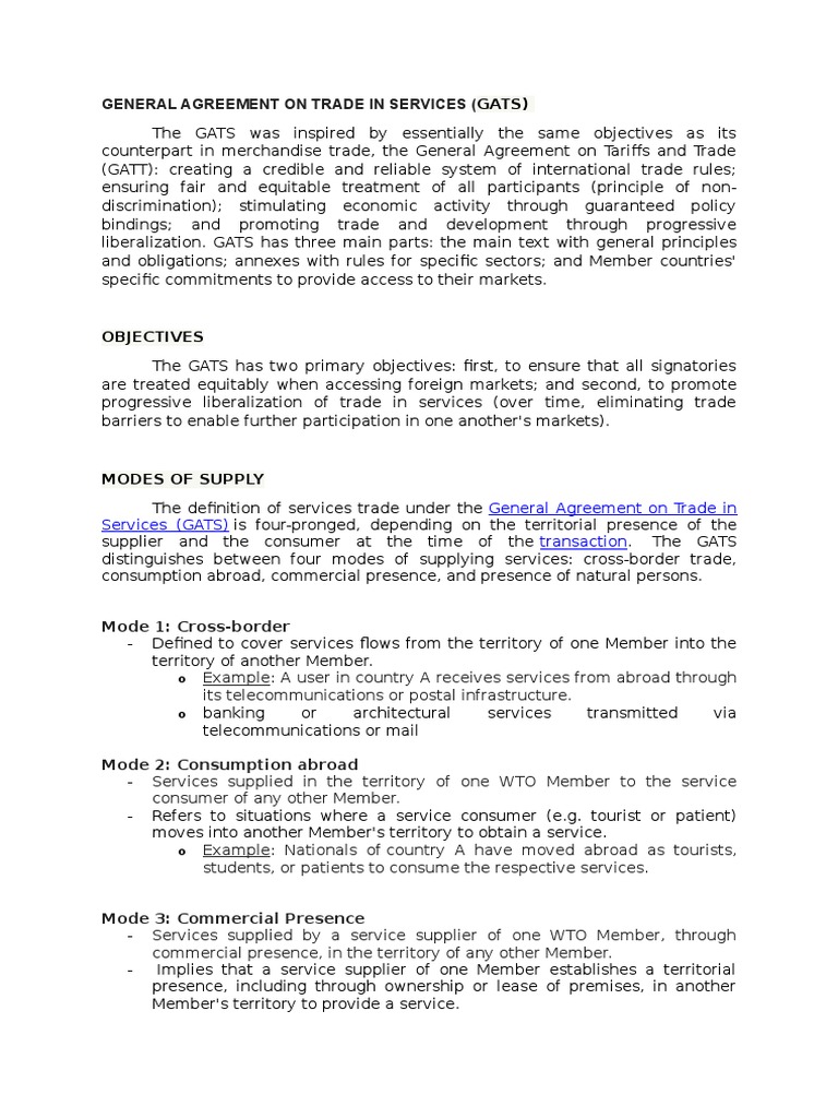 GATS: General Agreement on Trade in Services | PDF | General Agreement ...