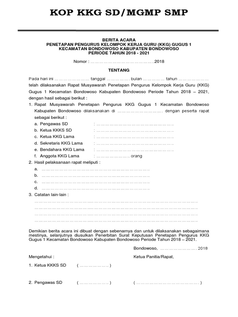 Berita Acara Penetapan Pengurus KKG-MGMP | PDF