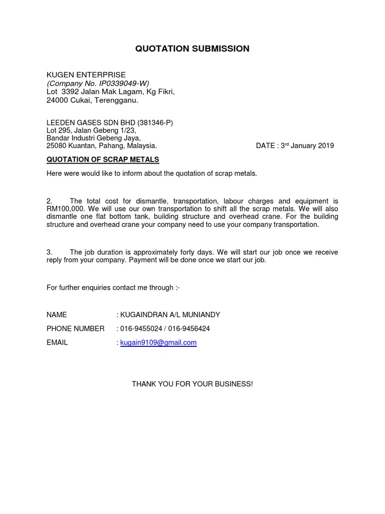 Quotation Submission | PDF