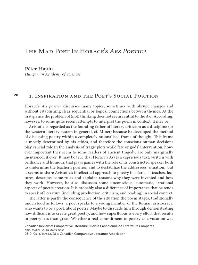 The Mad Poet in Horace's Poetica | PDF | Horace | Poetry