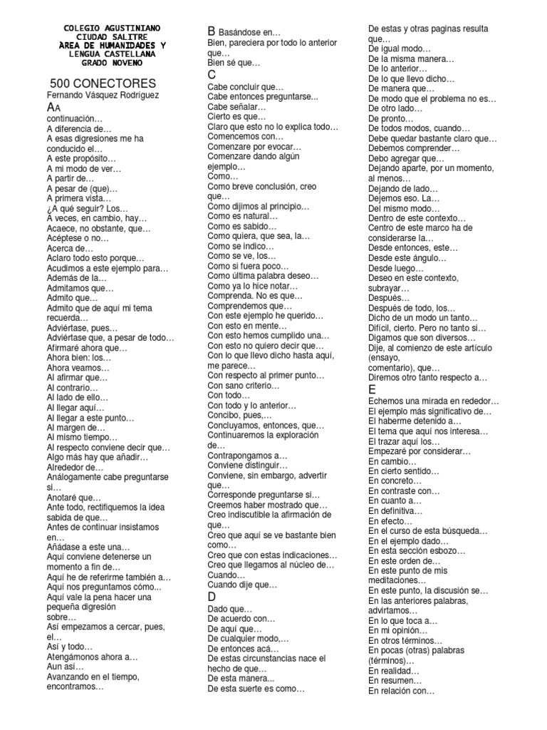 500 Conectores para Una Buena Redaccion. | PDF