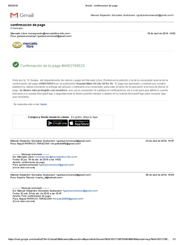 Gmail - Confirmacion de Pago | PDF