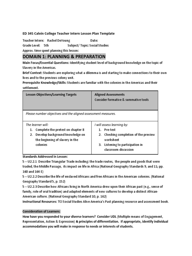 5th Grade Social Studies Lesson Plan: Slavery | PDF | Slavery In The ...