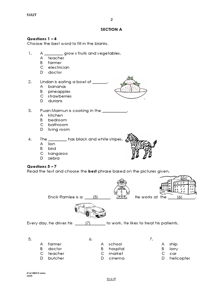 Exam Paper For Year 3 KSSR English | PDF | Food And Drink | Cuisine