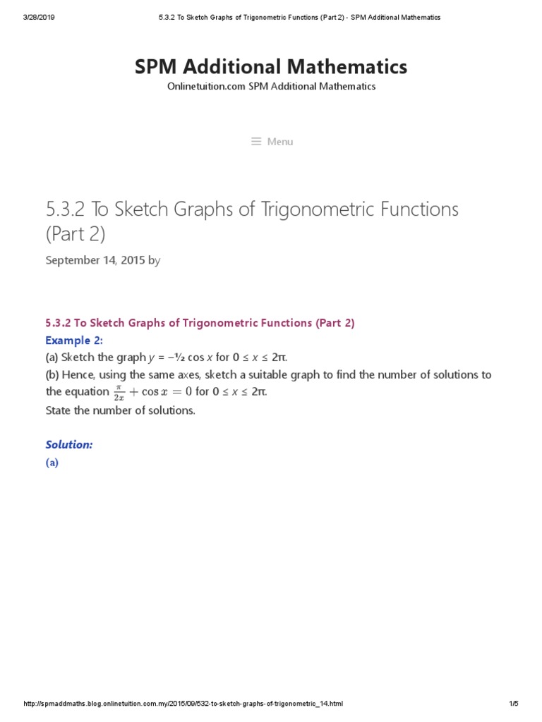 5.3.2 To Sketch Graphs of Trigonometric Functions (Part 2) - SPM Additional Mathematics | PDF ...