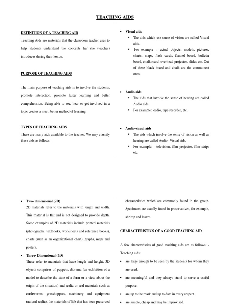 Types and Characteristics of Teaching Aids | PDF | Teachers | Learning