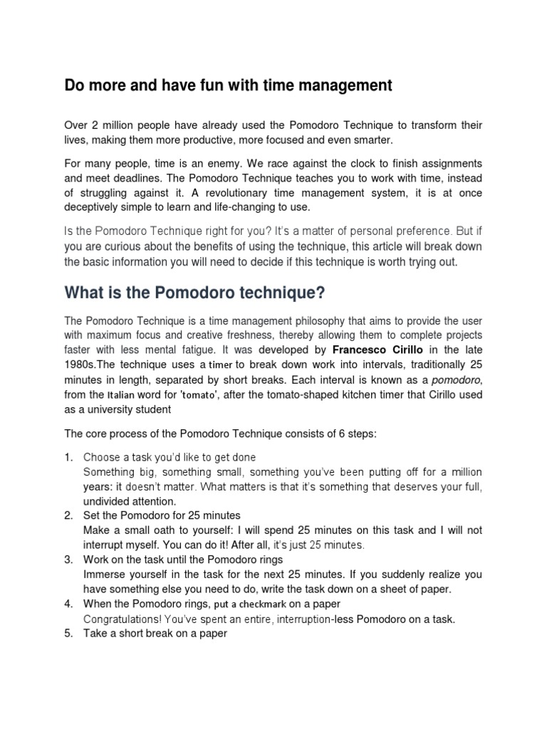 Do More and Have Fun With Time Management: What Is The Pomodoro ...
