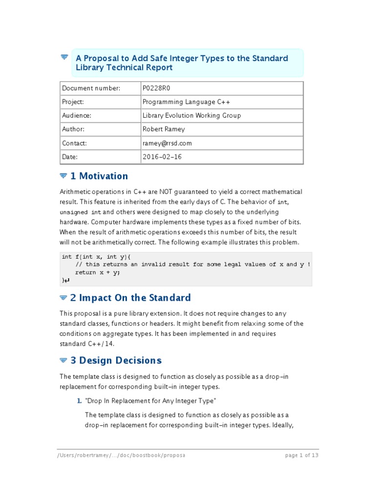 C++ Safe Numerics (PROPOSAL) | PDF | Data Type | Integer (Computer Science)