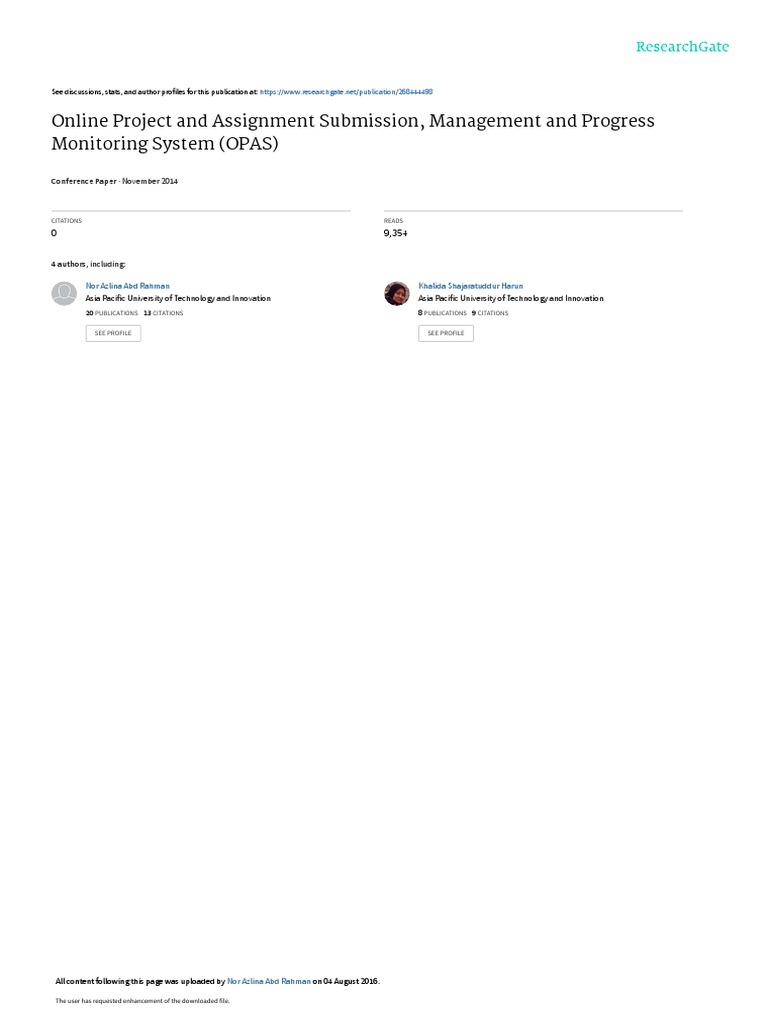 Online Project and Assignment Submission, Management and Progress Monitoring System (OPAS) | PDF ...