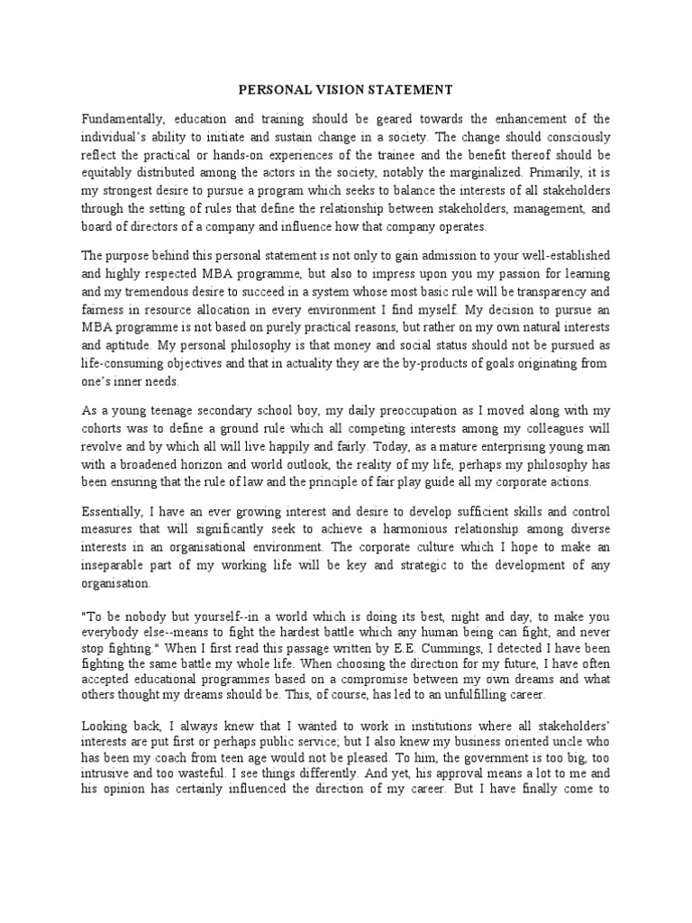 Personal Vision Statement | PDF | Governance | Corporate Governance