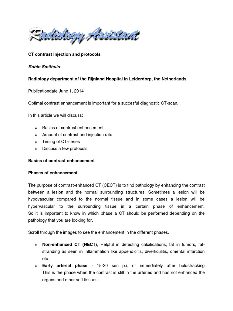 CT Contrast Injection and Protocols | PDF | Ct Scan | Pancreatic Cancer