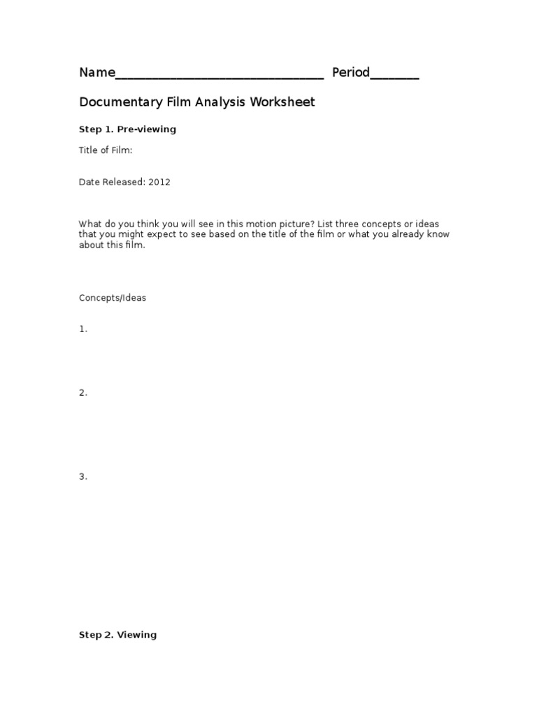 Documentary Film Analysis Worksheet | PDF | Documentary Film | Filmmaking