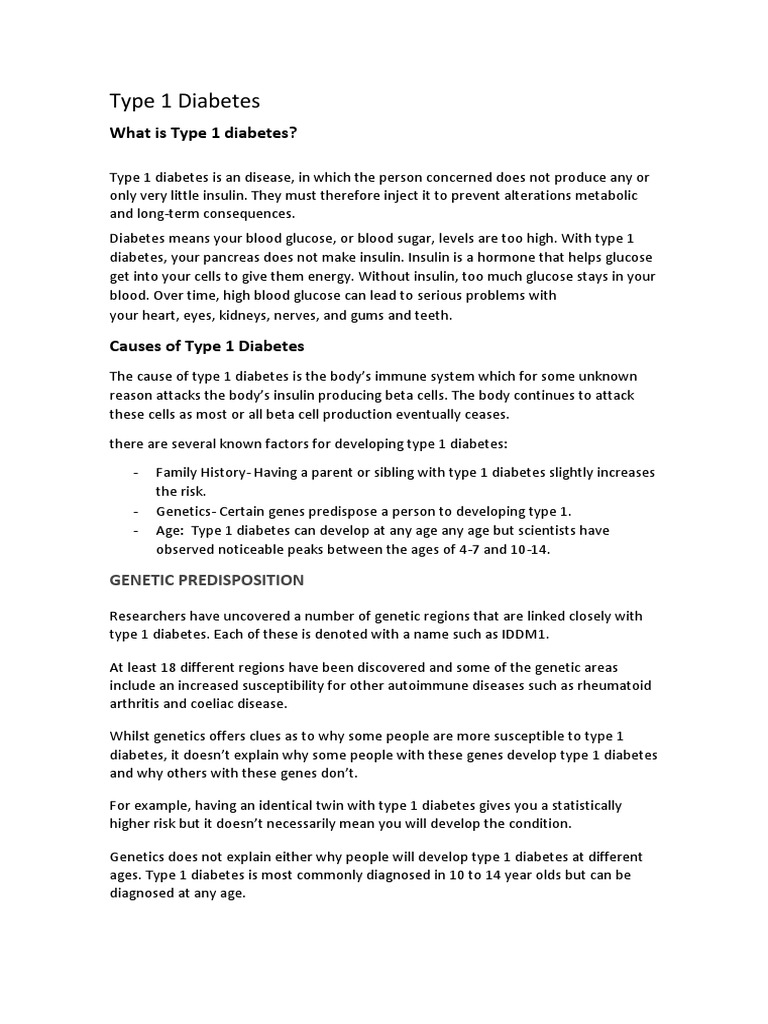 Type 1 Diabetes | PDF | Diabetes Mellitus Type 1 | Insulin