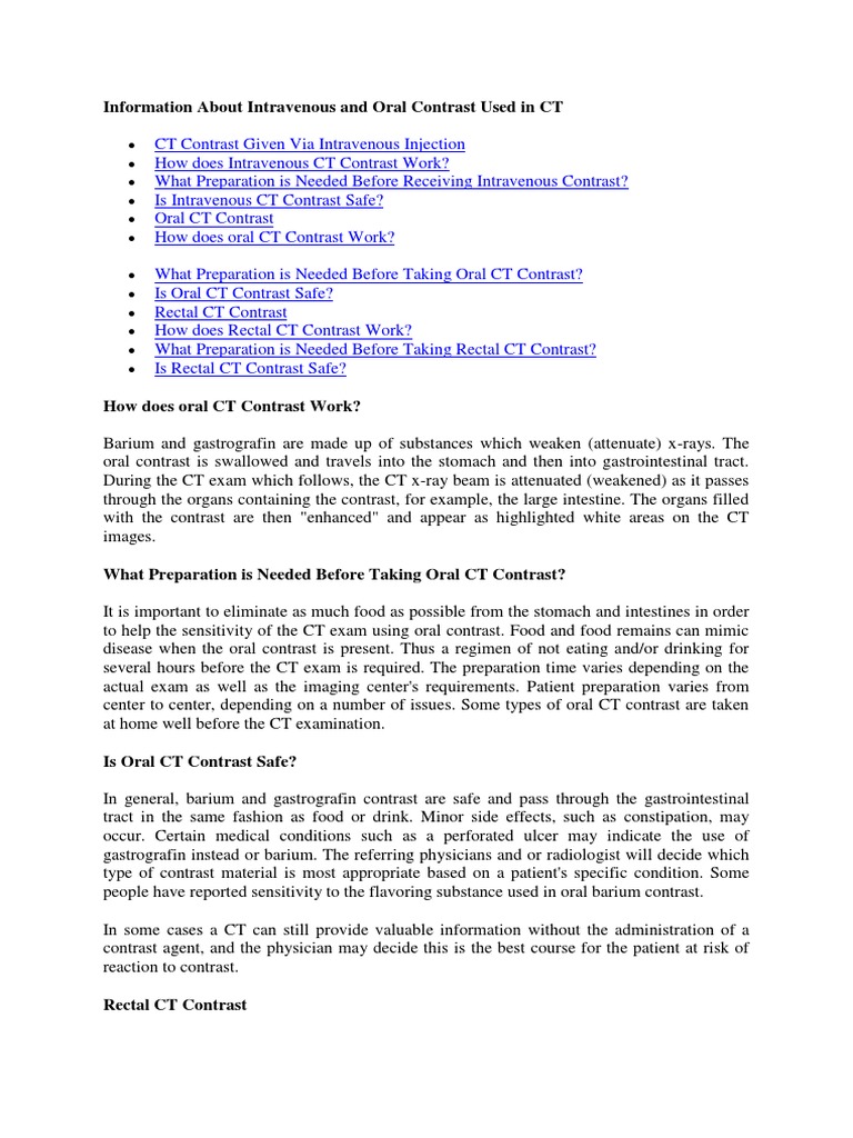 Information About Intravenous and Oral Contrast Used in CT | PDF ...