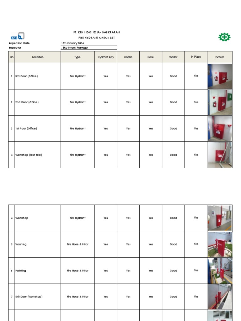 HSE-KSB-Fire Hydrant Check List | PDF