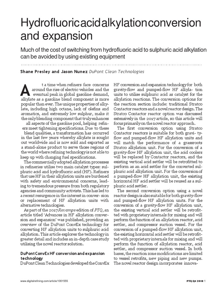 Hydrofluoric Acid Alkylation Conversion and Expansion | PDF | Gases ...