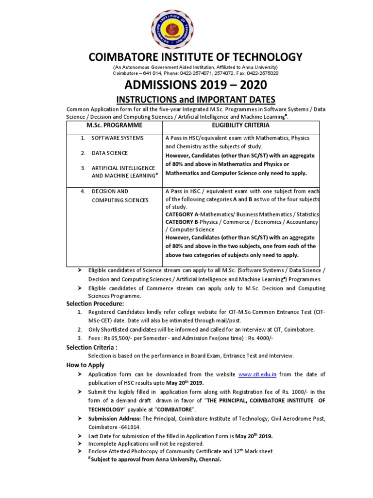 CIT M.Sc. Admissions 2019-2020 Guide | PDF | Computer Science ...