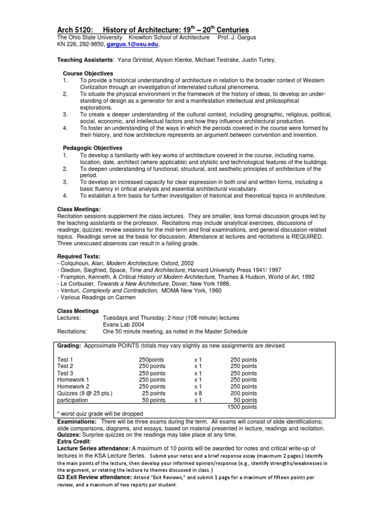 Gargus ARCH 5120 Syllabus SP13 | PDF | Postmodernism | Art Media