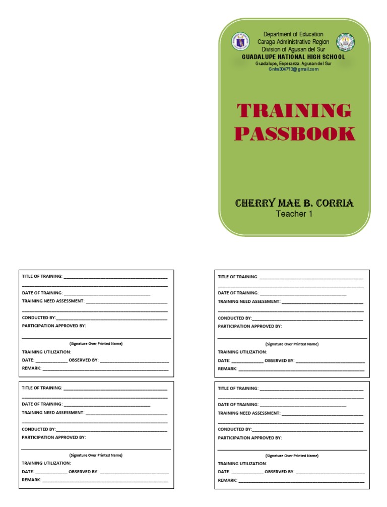 Training Passbook: Cherry Mae B. Corria | PDF