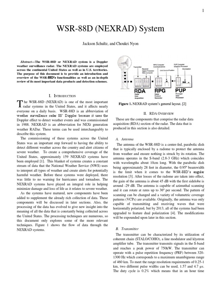 WSR-88D (NEXRAD) System: Jackson Schultz, and Choukri Nyon | PDF | Radar | Hail