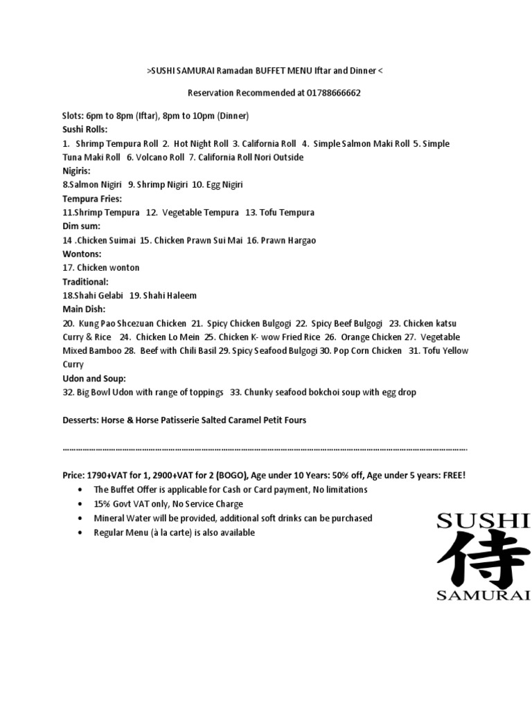 Sushi Samurai Buffet | PDF