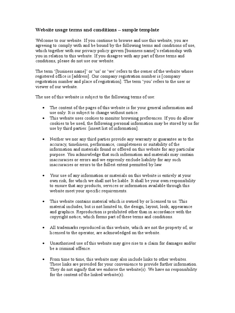 Sample Terms and Conditions of Website Usage | PDF | Websites | Http Cookie
