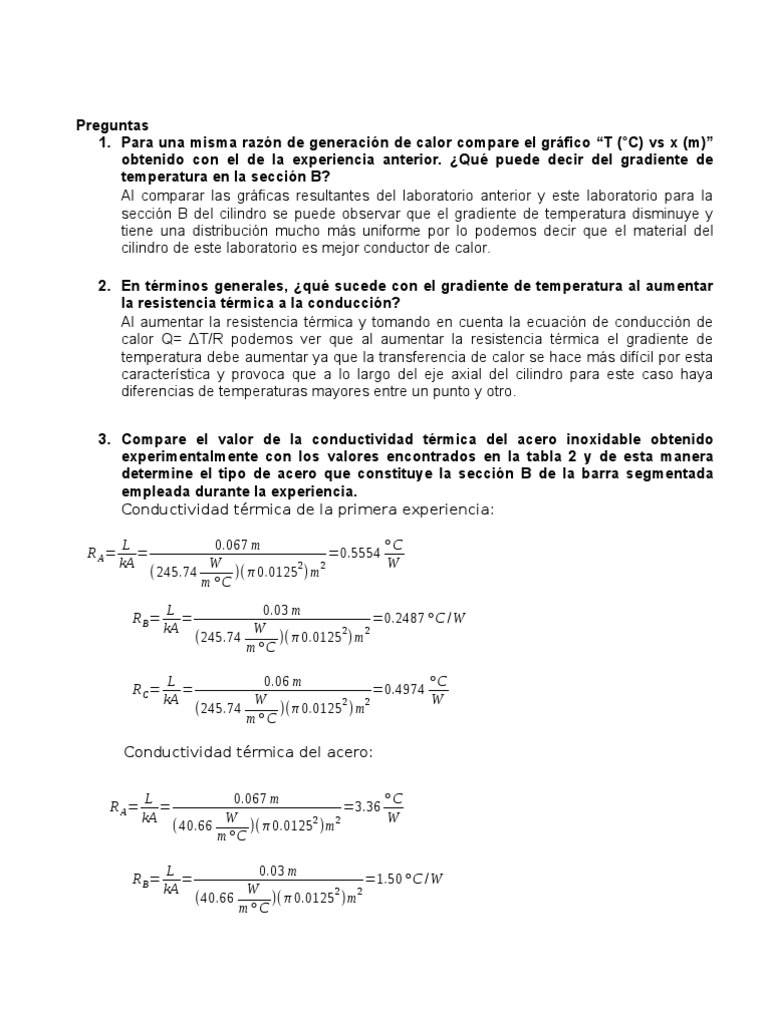 Preguntas Lab 2 | PDF | Conduccion termica | Conductividad térmica
