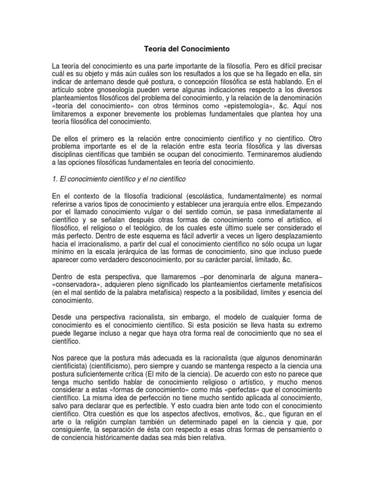 Teoria Del Conocimiento | PDF | Realismo filosófico | Conocimiento