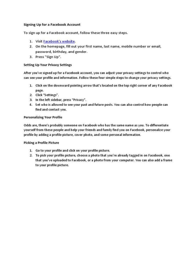How to Sign Up and Personalize Facebook | PDF