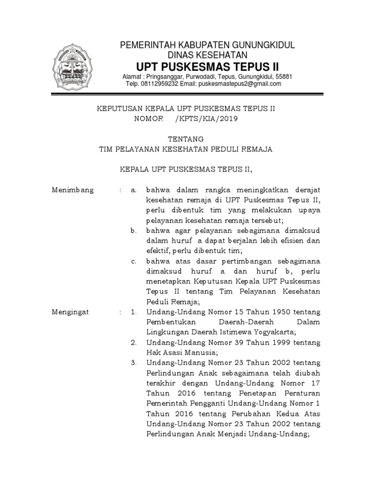 Surat Keputusan Tim PKPR TEpus II 2019 | PDF