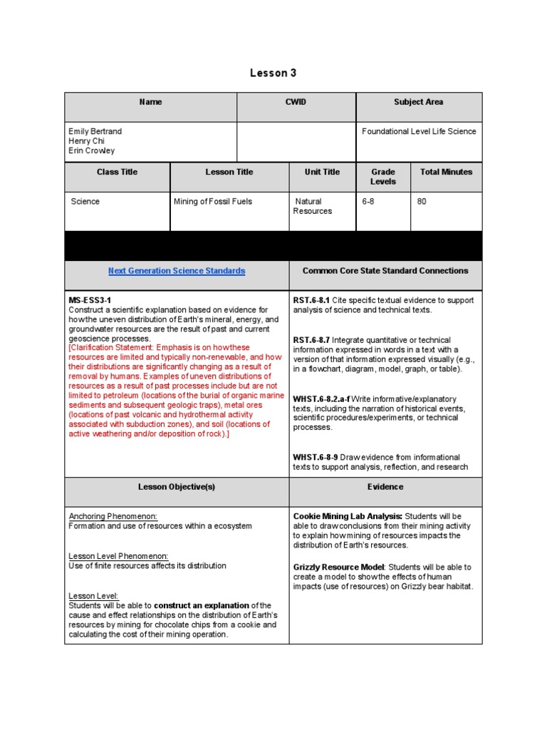 Dup Lesson Plan 3 | PDF | Educational Assessment | Mining