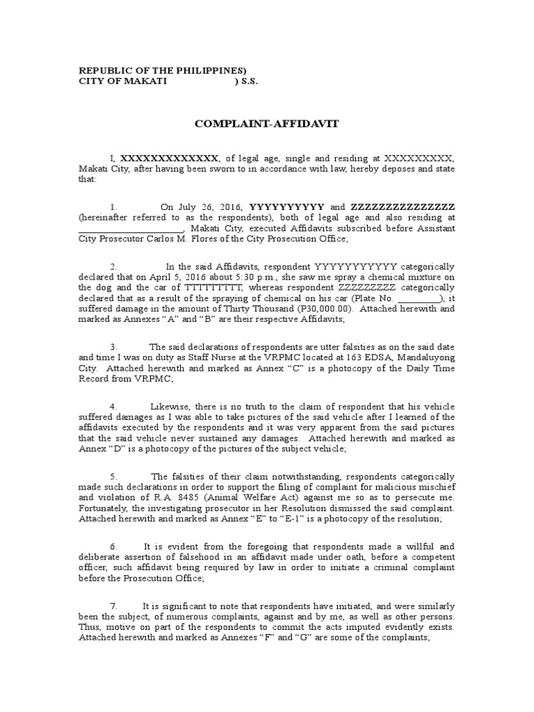 Sample Complaint Perjury | PDF | Affidavit | Prosecutor