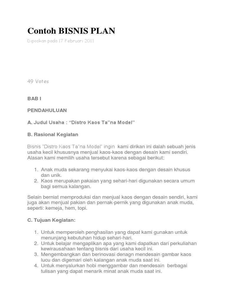 Contoh Bisnis Plan | PDF